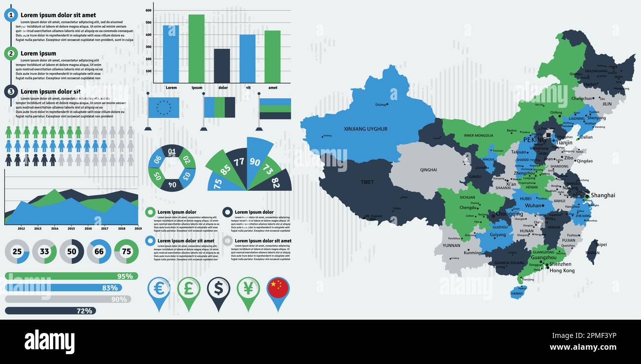 Detailed China map with infographic elements. Vector illustration Stock ...