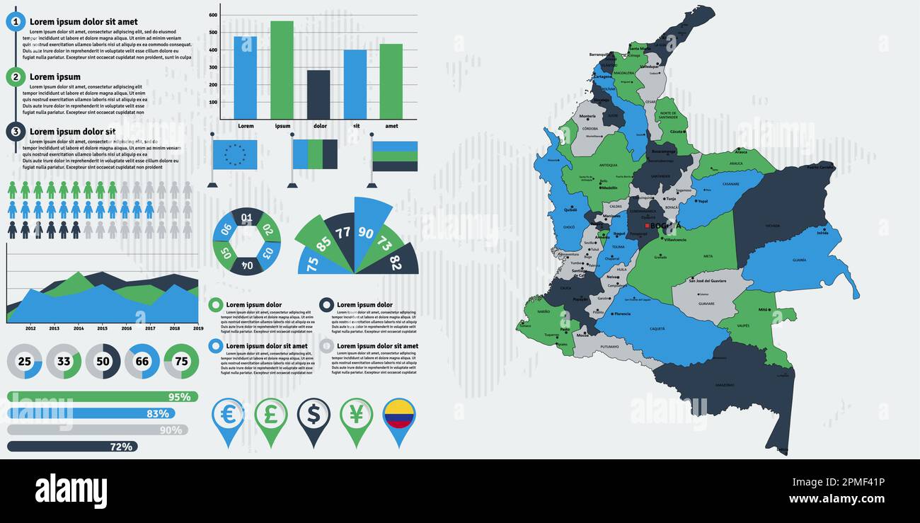 Detailed Colombia map with infographic elements. Vector illustration ...