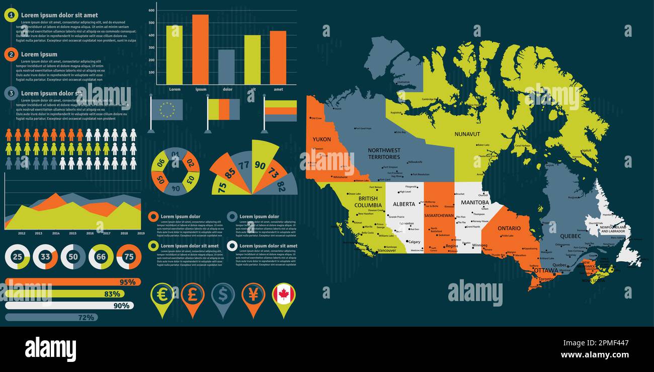 Detailed Canada map with infographic elements. Vector illustration ...