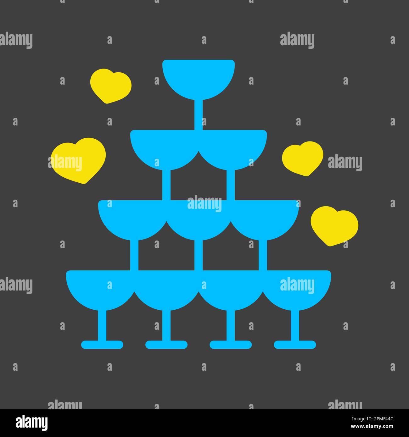 Wedding pyramid from glasses isolated glyph on dark background icon ...