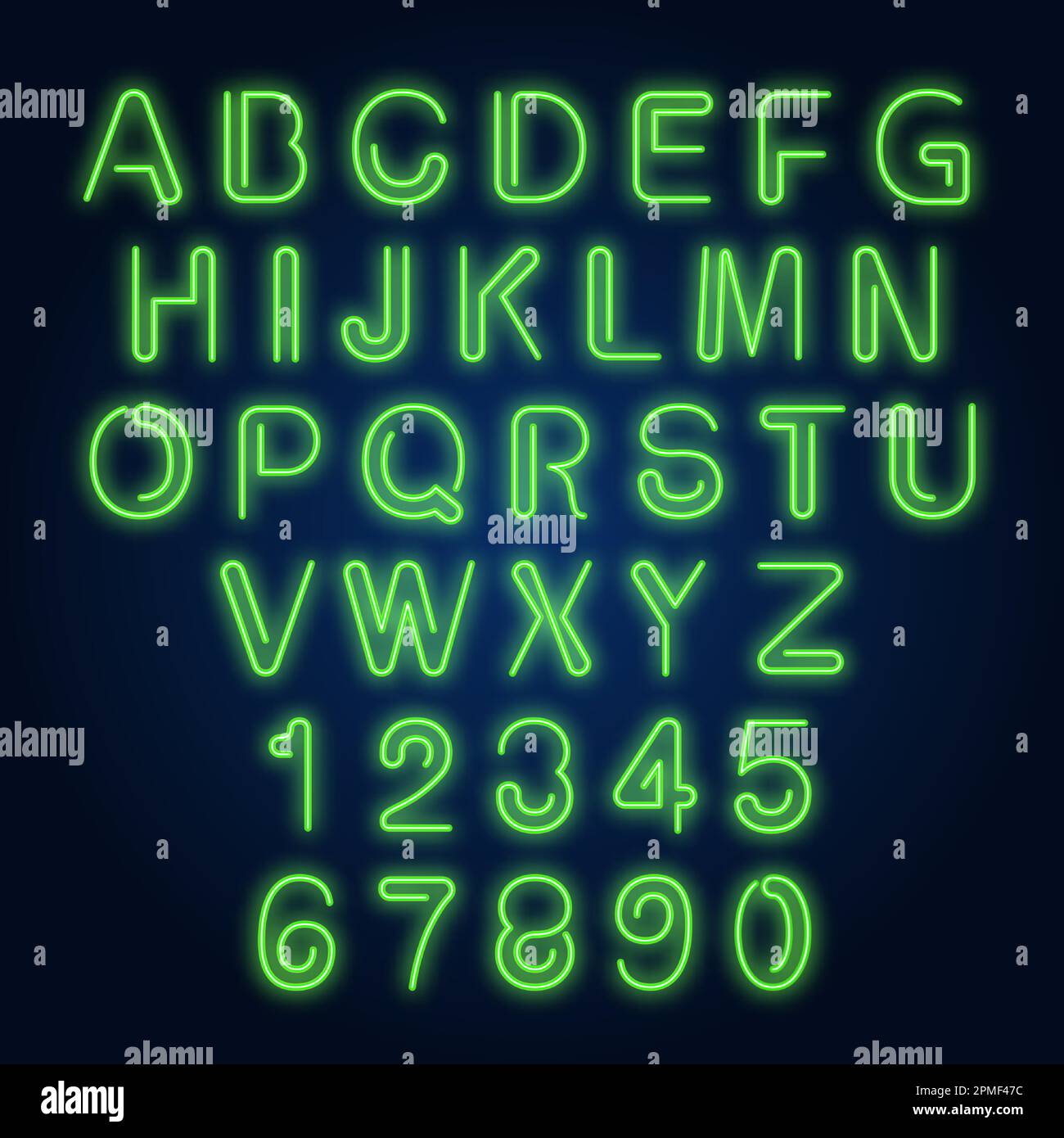 English alphabet and numbers. Neon sign with blue letters Stock Vector ...