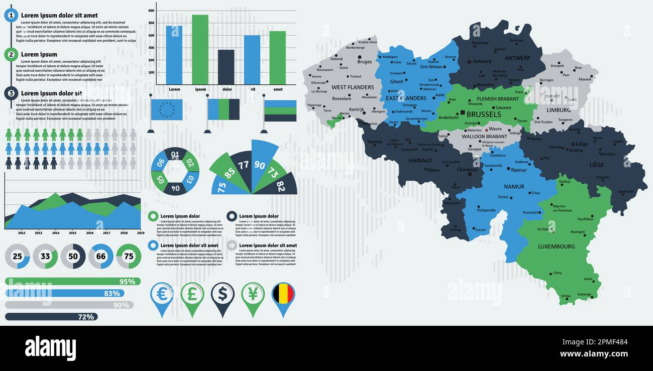Detailed Belgium map with infographic elements. Vector illustration ...