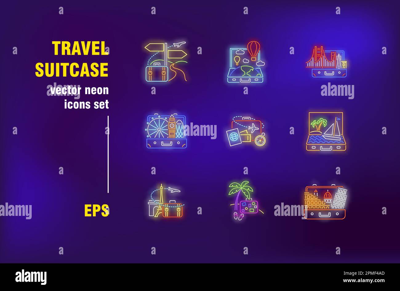 Travel suitcase neon signs collection Stock Vector Image & Art - Alamy