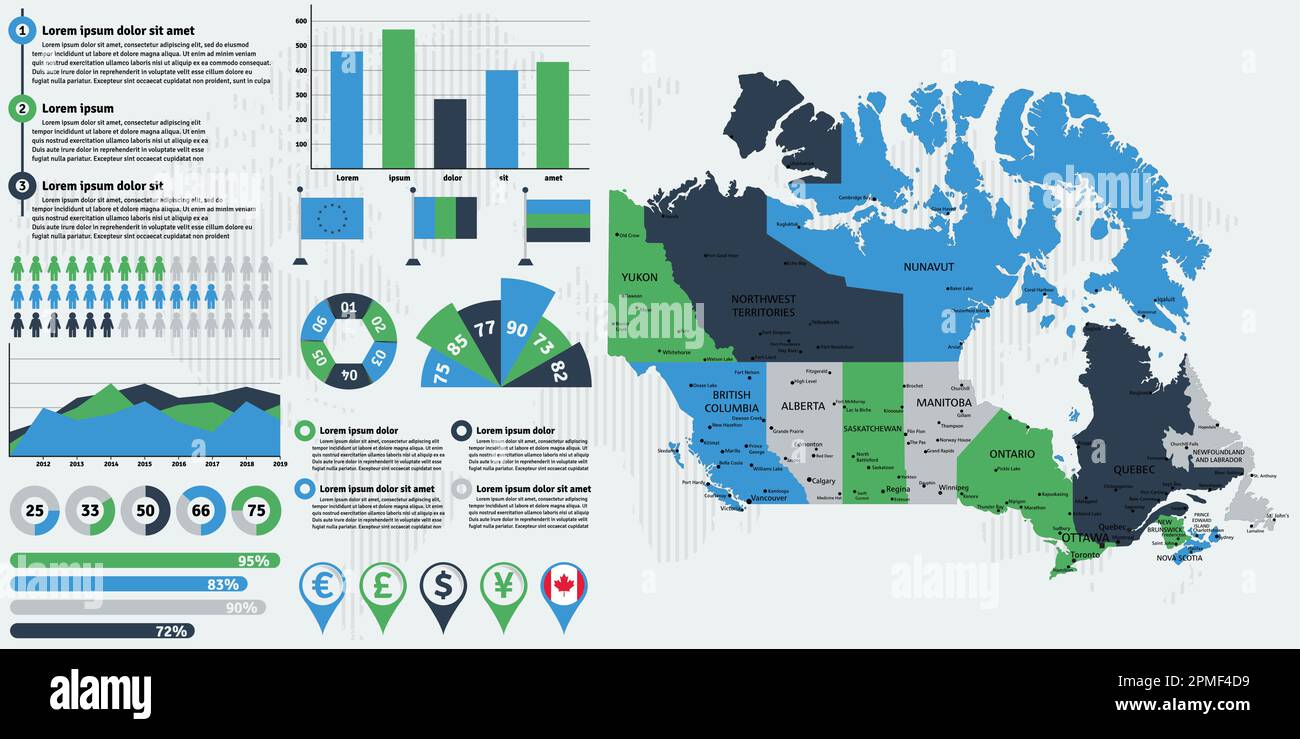 Detailed Canada map with infographic elements. Vector illustration ...