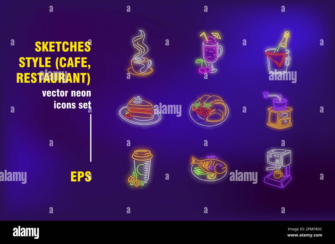 Food and drink neon signs set Stock Vector Image & Art - Alamy