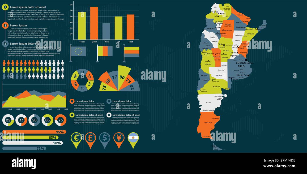 Detailed Argentina map with infographic elements. Vector illustration ...
