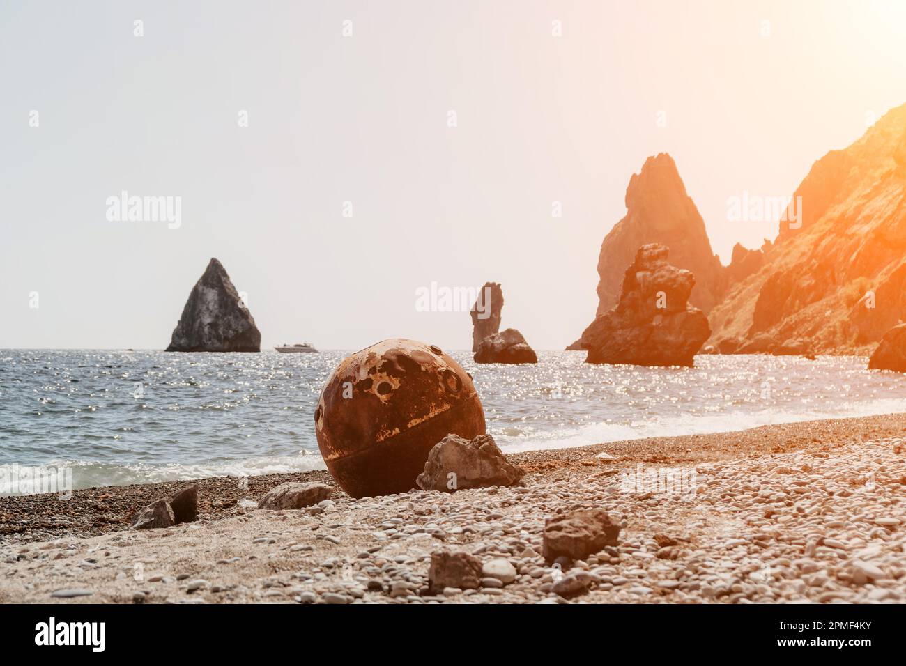 Old rusty sea mine on the beach Stock Photo - Alamy