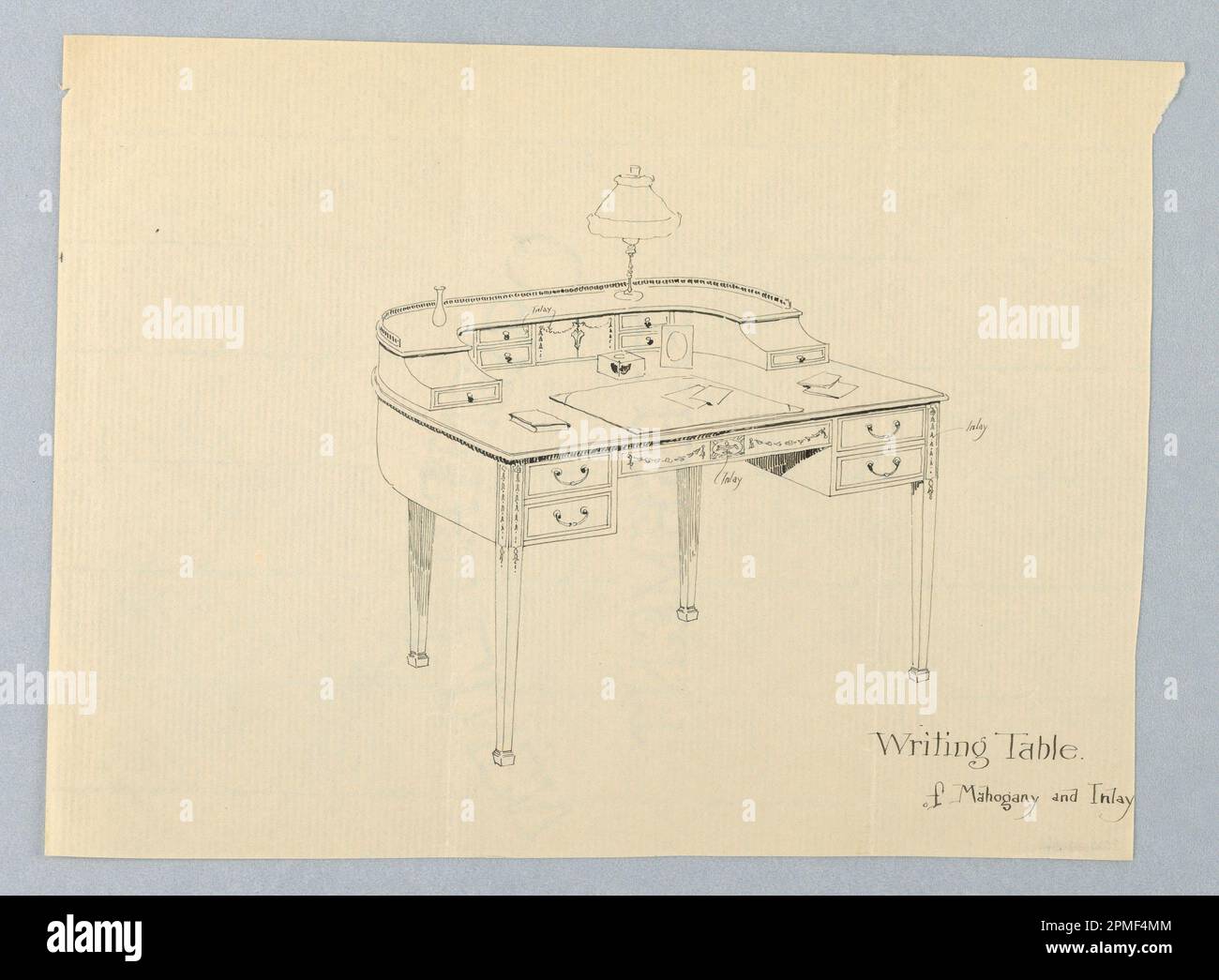 Drawing, Design for Semi-Circular Writing Table of Mahogany and Inlay ...
