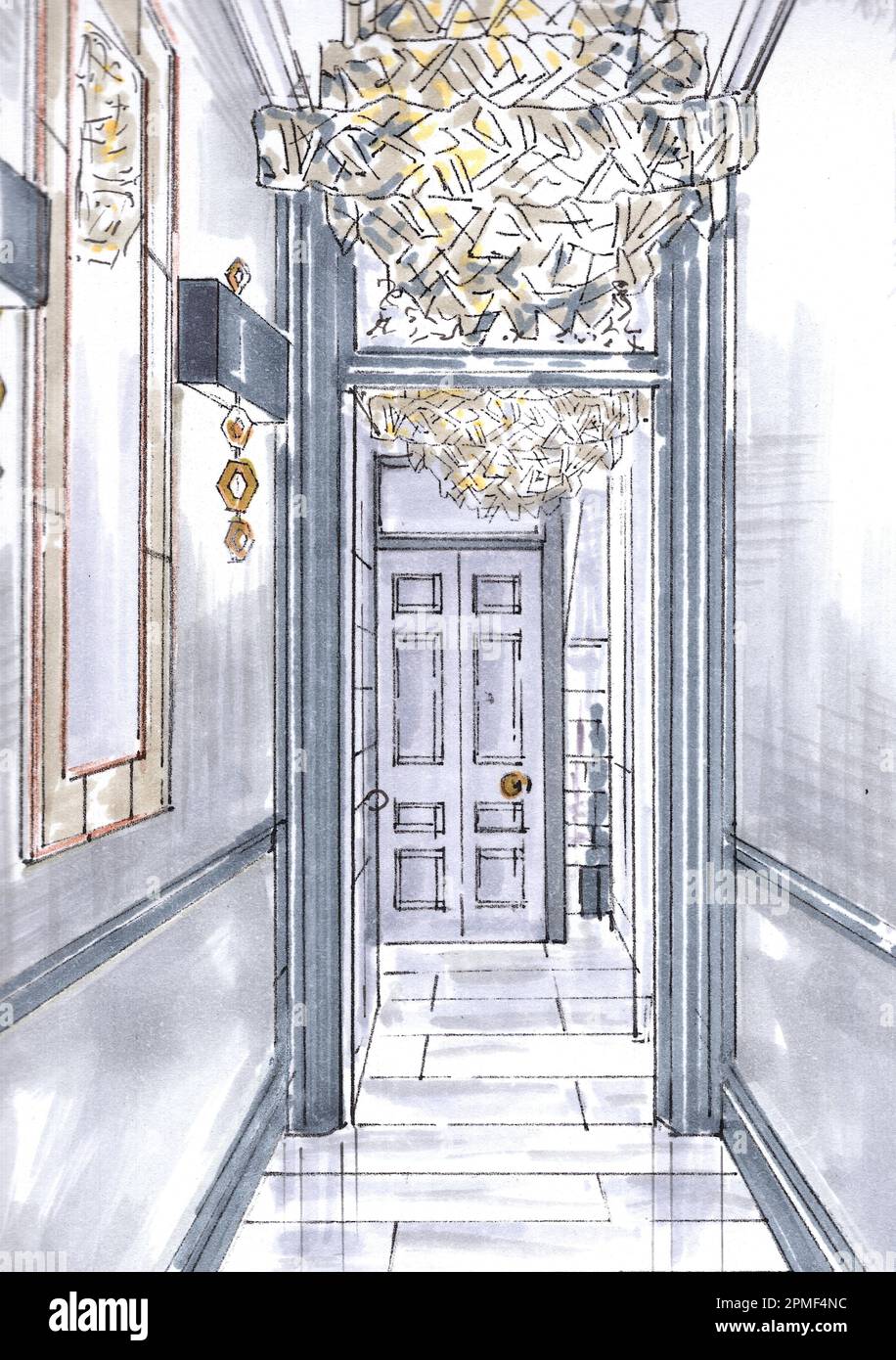Colour sketch for a traditional style hallway Stock Photo - Alamy