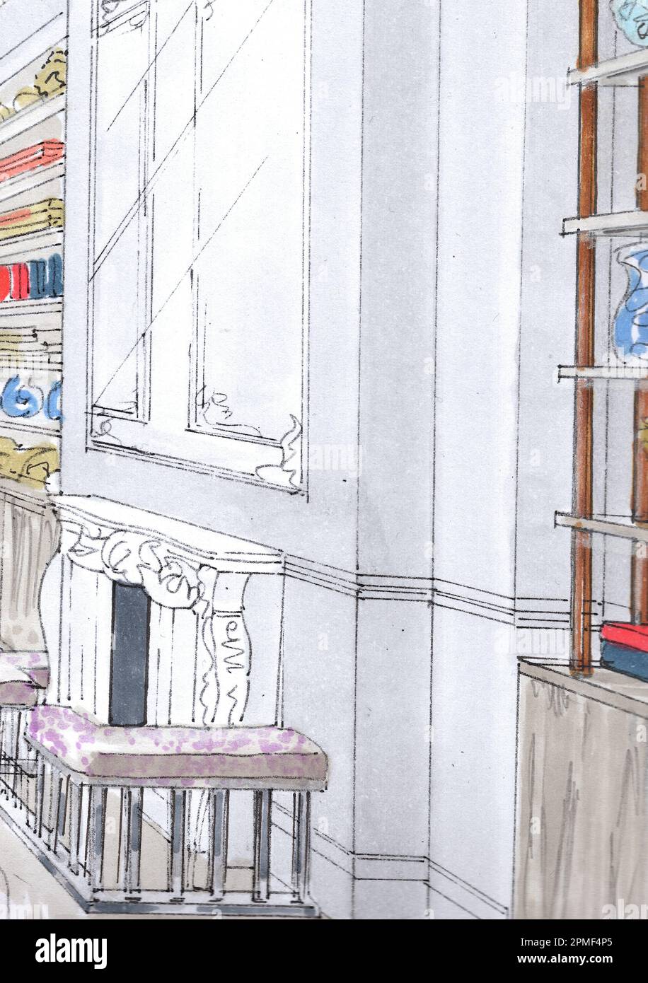 Colour sketch for a traditional style lounge Stock Photo - Alamy