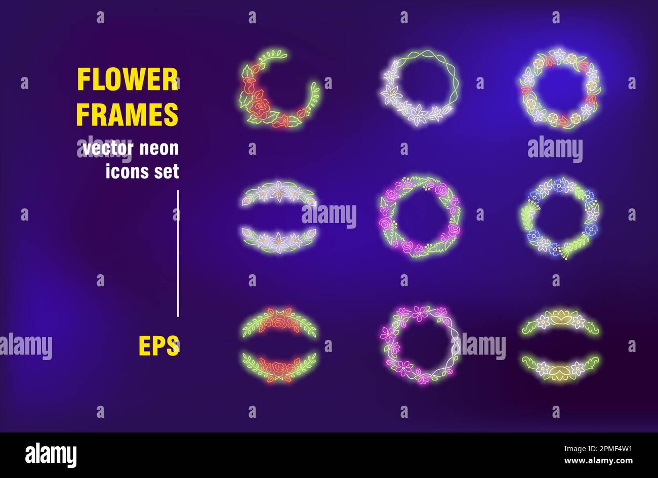 Flower frames collection in neon style Stock Vector Image & Art - Alamy
