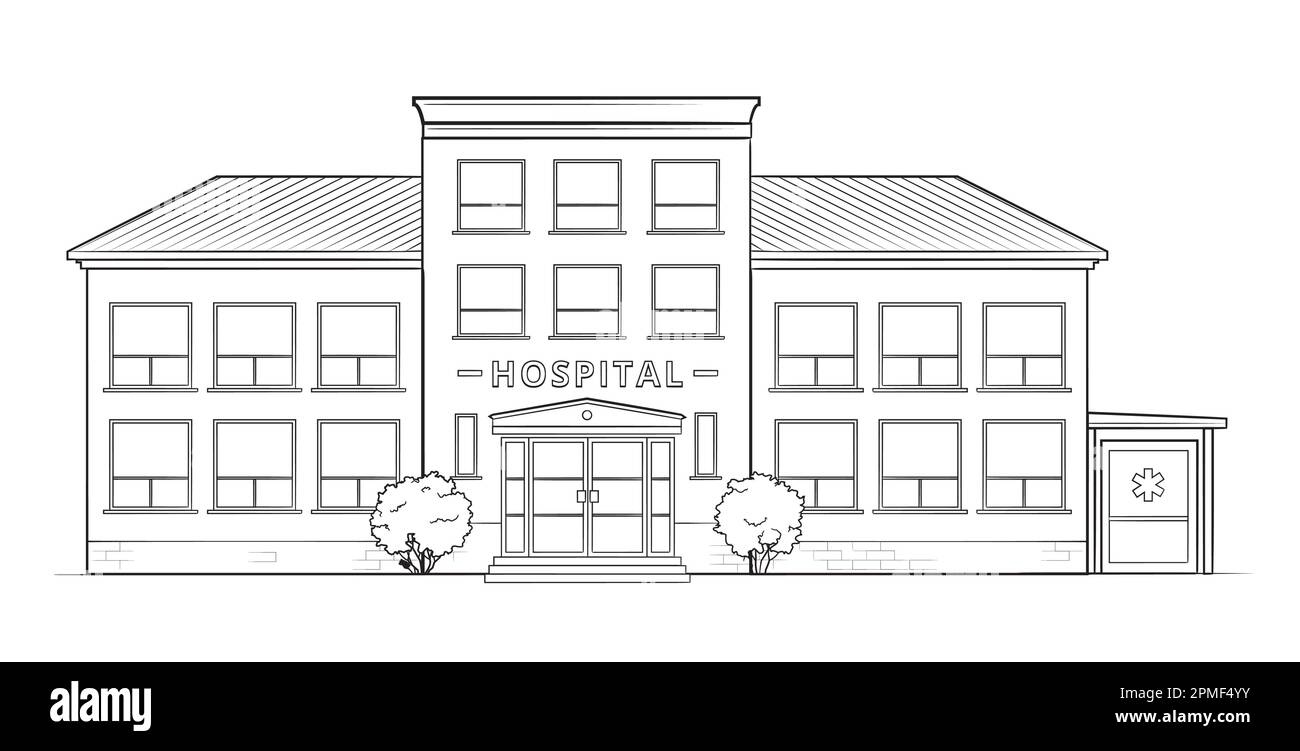 Hospital building - classic black and white illustration Stock Vector ...
