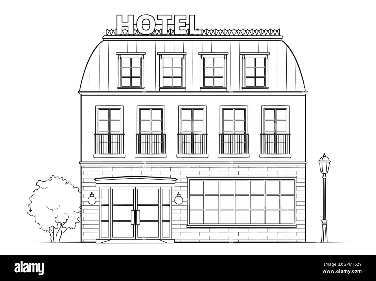 Hotel building - classic black and white illustration Stock Vector ...