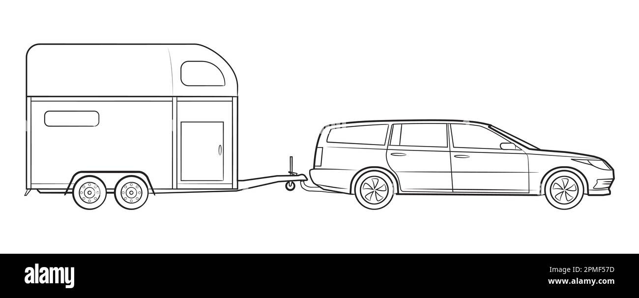 Combi car with horse trailer vector stock illustration Stock Vector ...