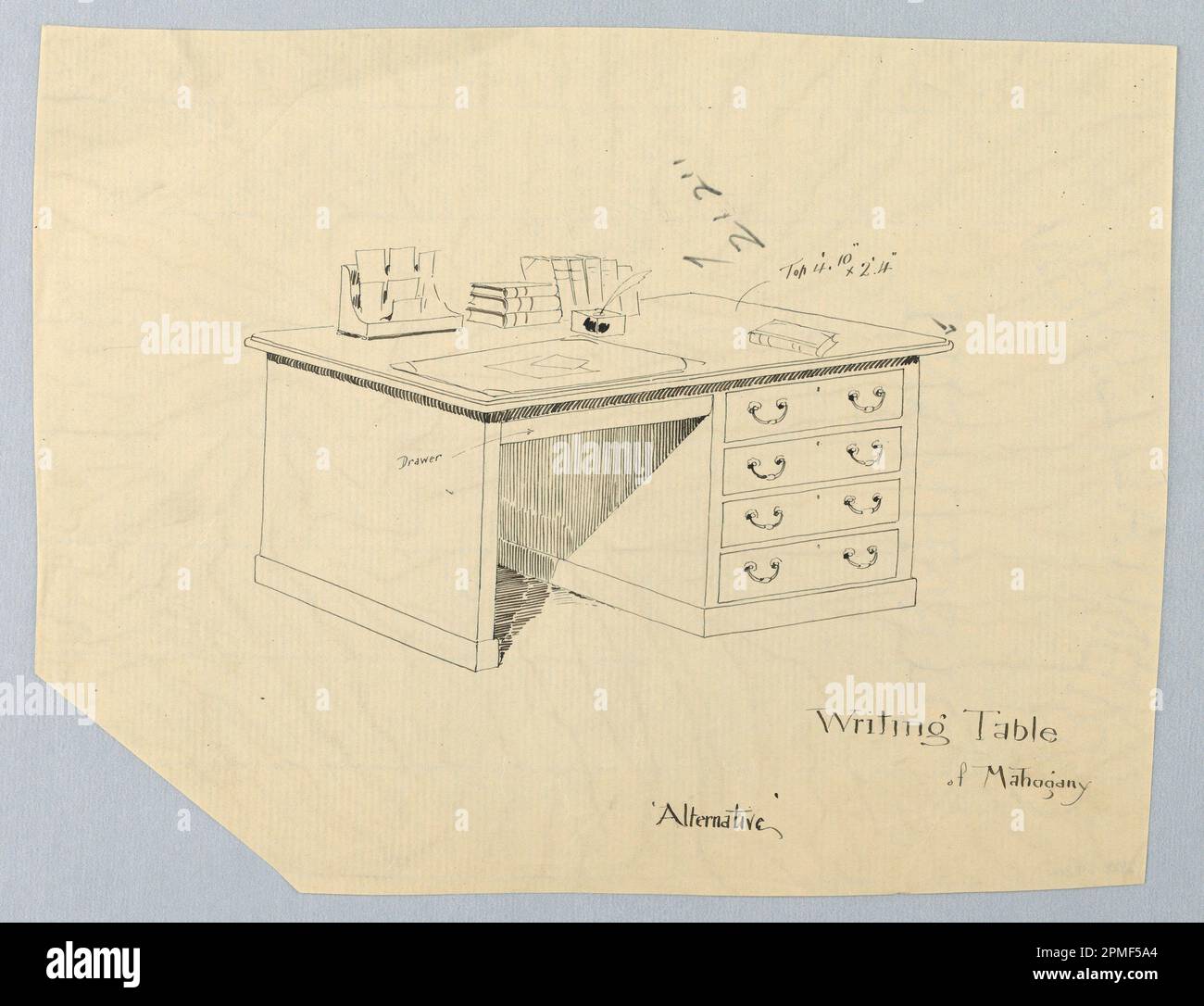 Drawing, Design for Massive Rectangular Writing Table with Four Drawers ...