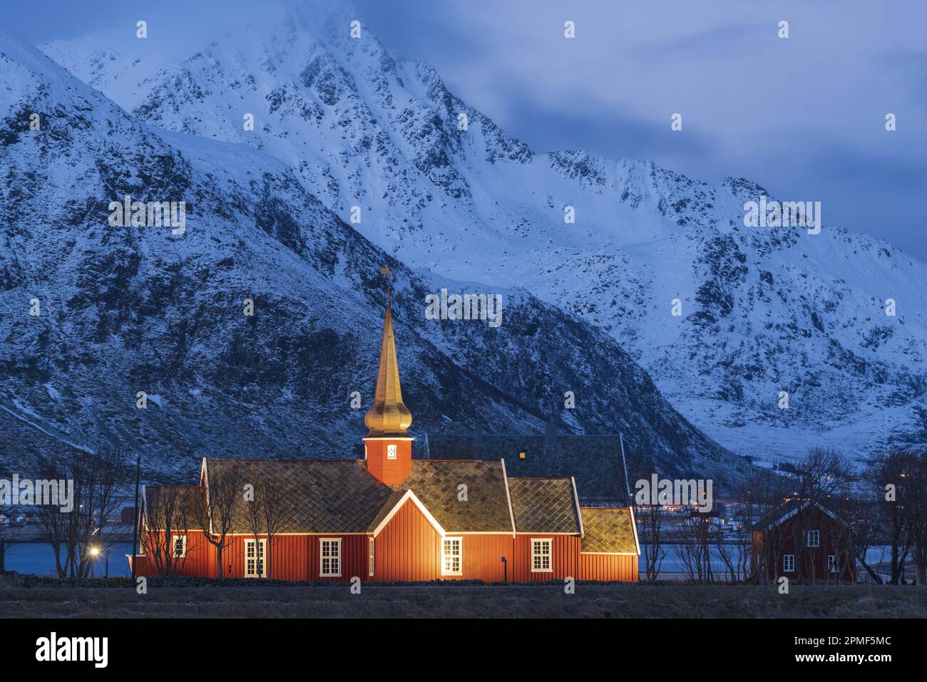 Norway, Nordland County, Lofoten Islands, Flakstad, Church Stock Photo ...