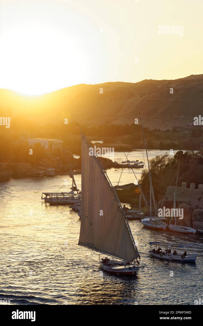 Egypt, Upper Egypt, Nile valley, Aswan, a view over Nile river from ...