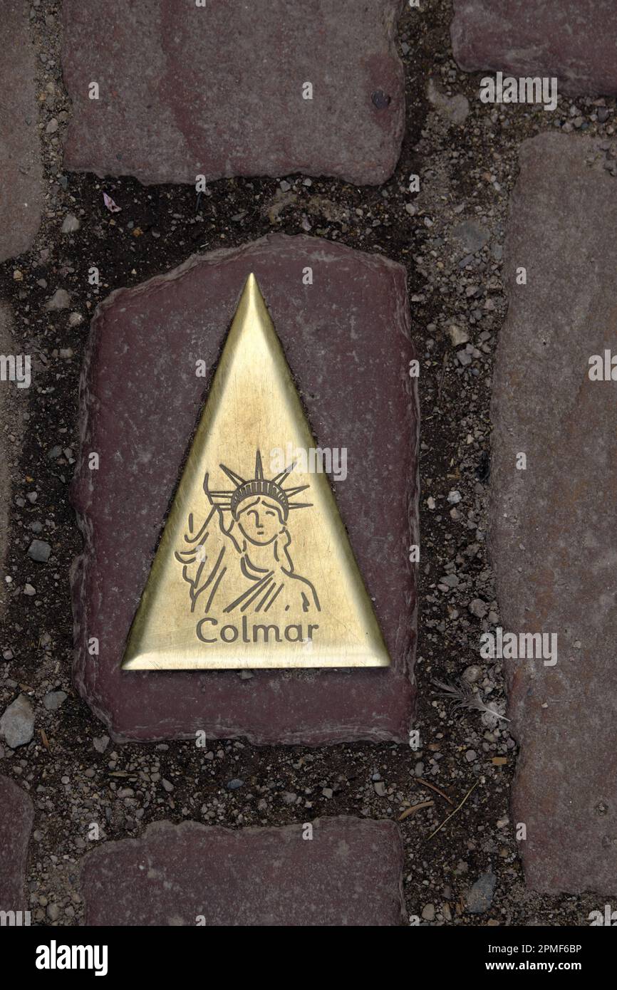 France, Haut Rhin, Colmar, old town, paved ground, signposting of the ...