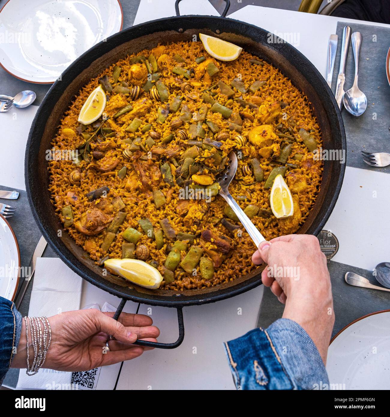 Spain, Valencia, paella valenciana, the emblematic dish of Valencia ...