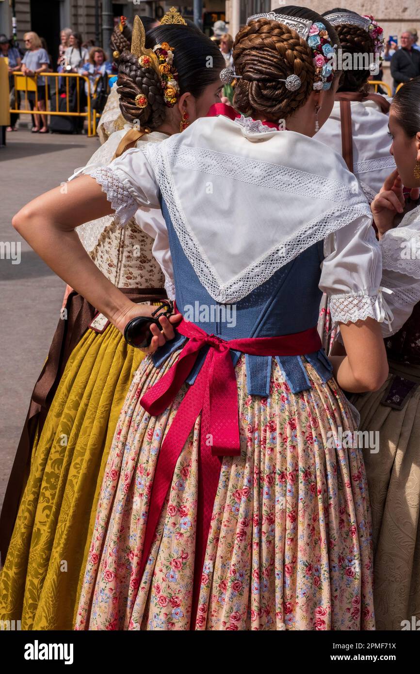 Spain, Valencia, falleras, dancers in traditional costume who are the ...