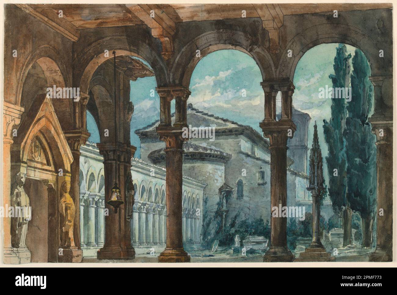 Drawing, Stage Design, Cloister at Night; Designed by Gaëtano Malagodi ...