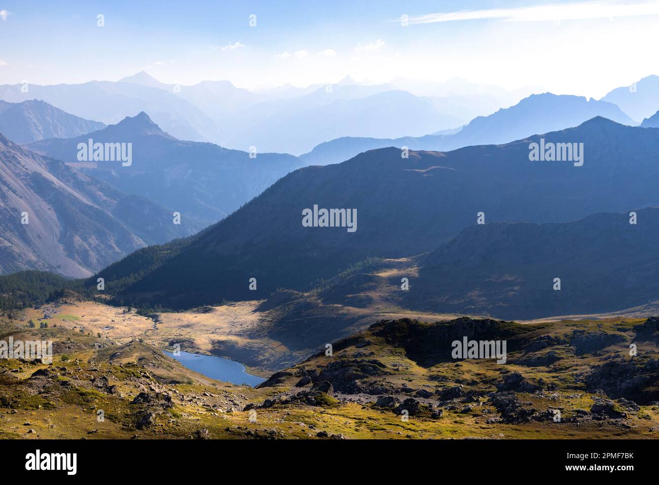 France, Hautes-Alpes, the Col du Granon (2404 m), seen on the Cerces ...