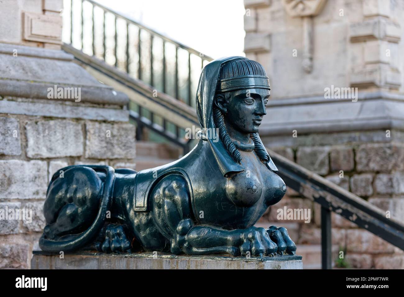 France, Nord, Lille, sphinx of the Napoleon Bridge, Canal de la Moyenne ...