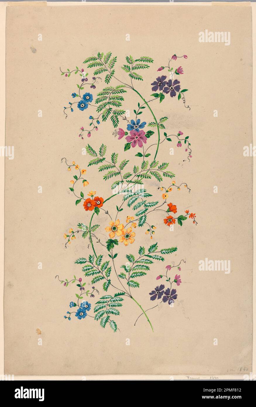 Drawing, Design for a Vertical Rinceau for a Woven Fabric; France ...