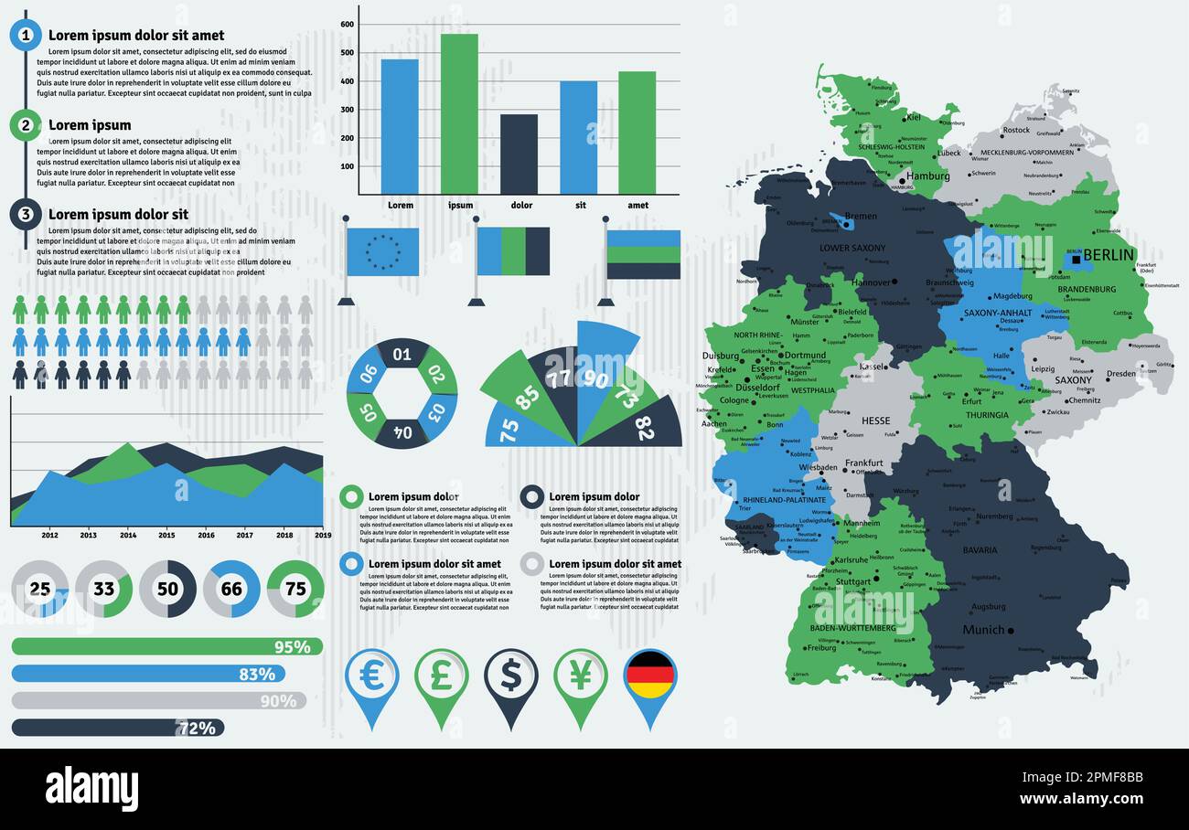 Detailed Germany map with infographic elements. Vector illustration ...