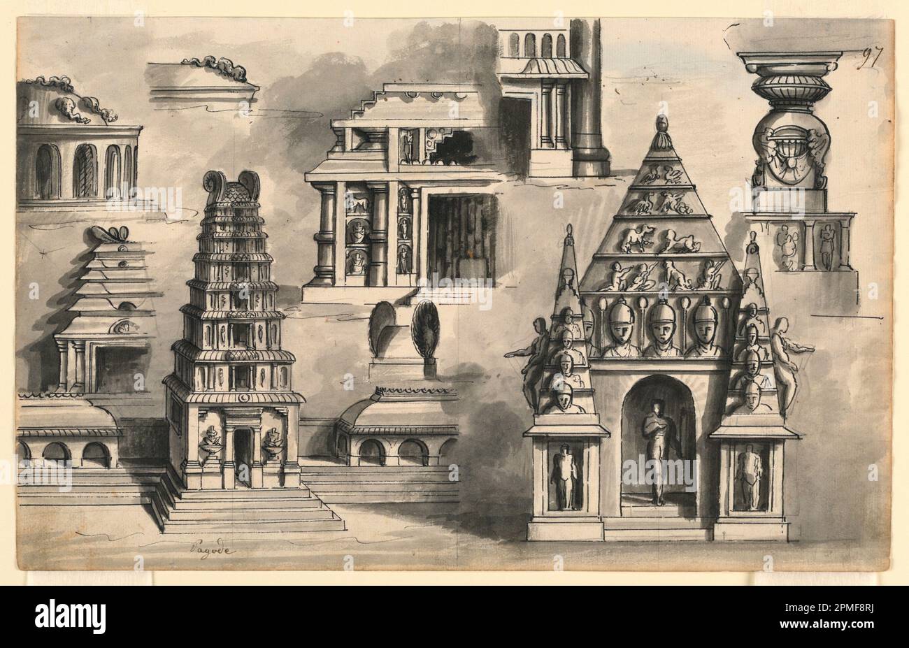 Drawing, Stage Design, Details of Indian Temples; Designed by Romolo ...