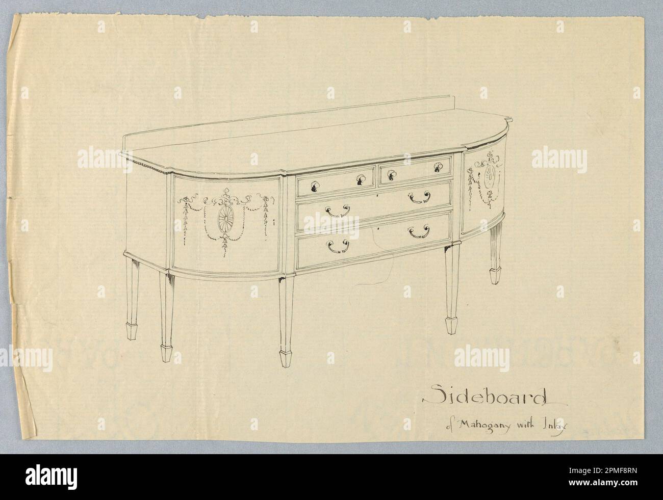 Drawing, Design for Mahogany Inlay Sideboard with Neo-Classical Motifs ...
