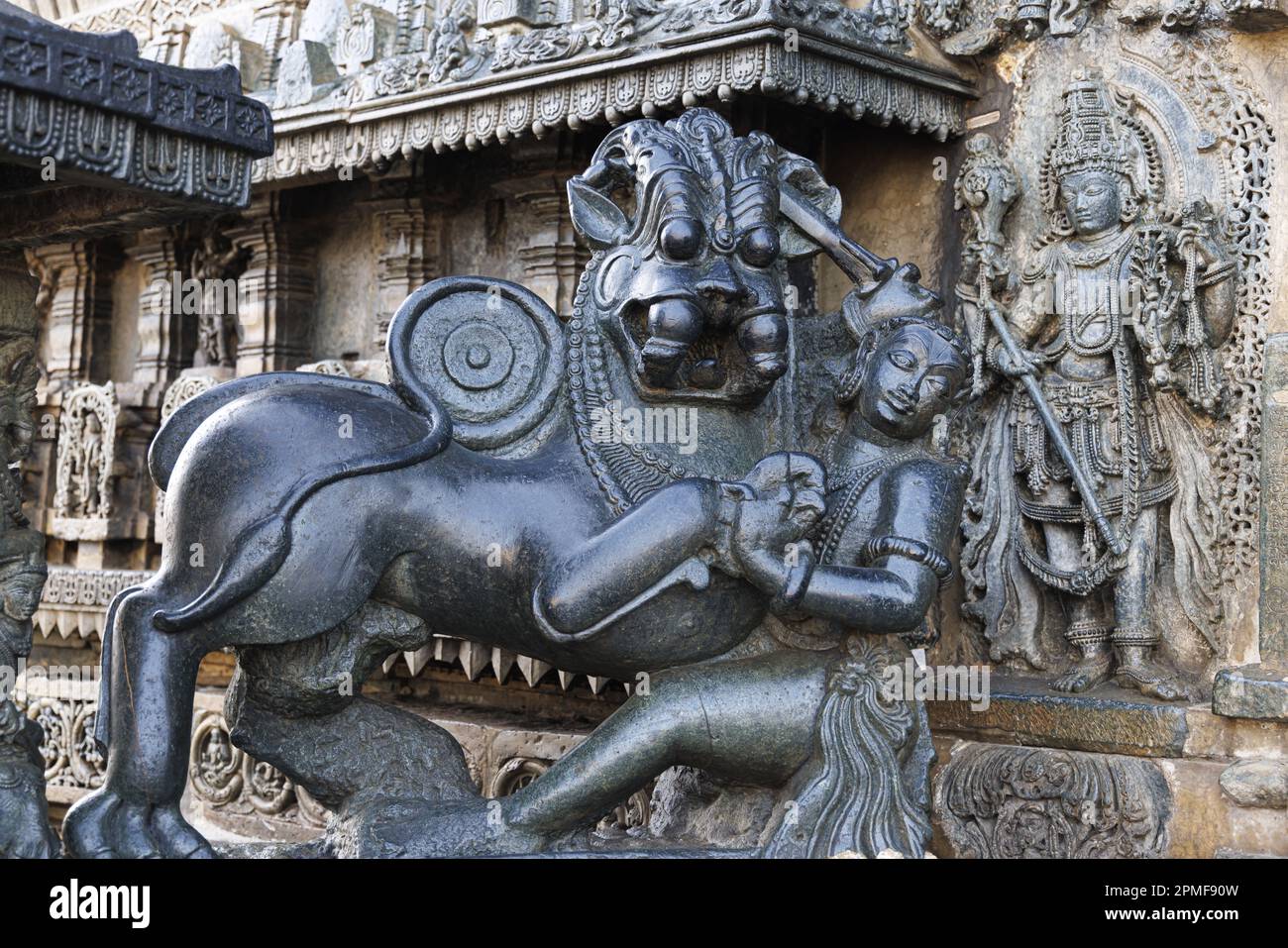 India, Karnataka, Belur, Chennakeshava temple, sculpture at the ...