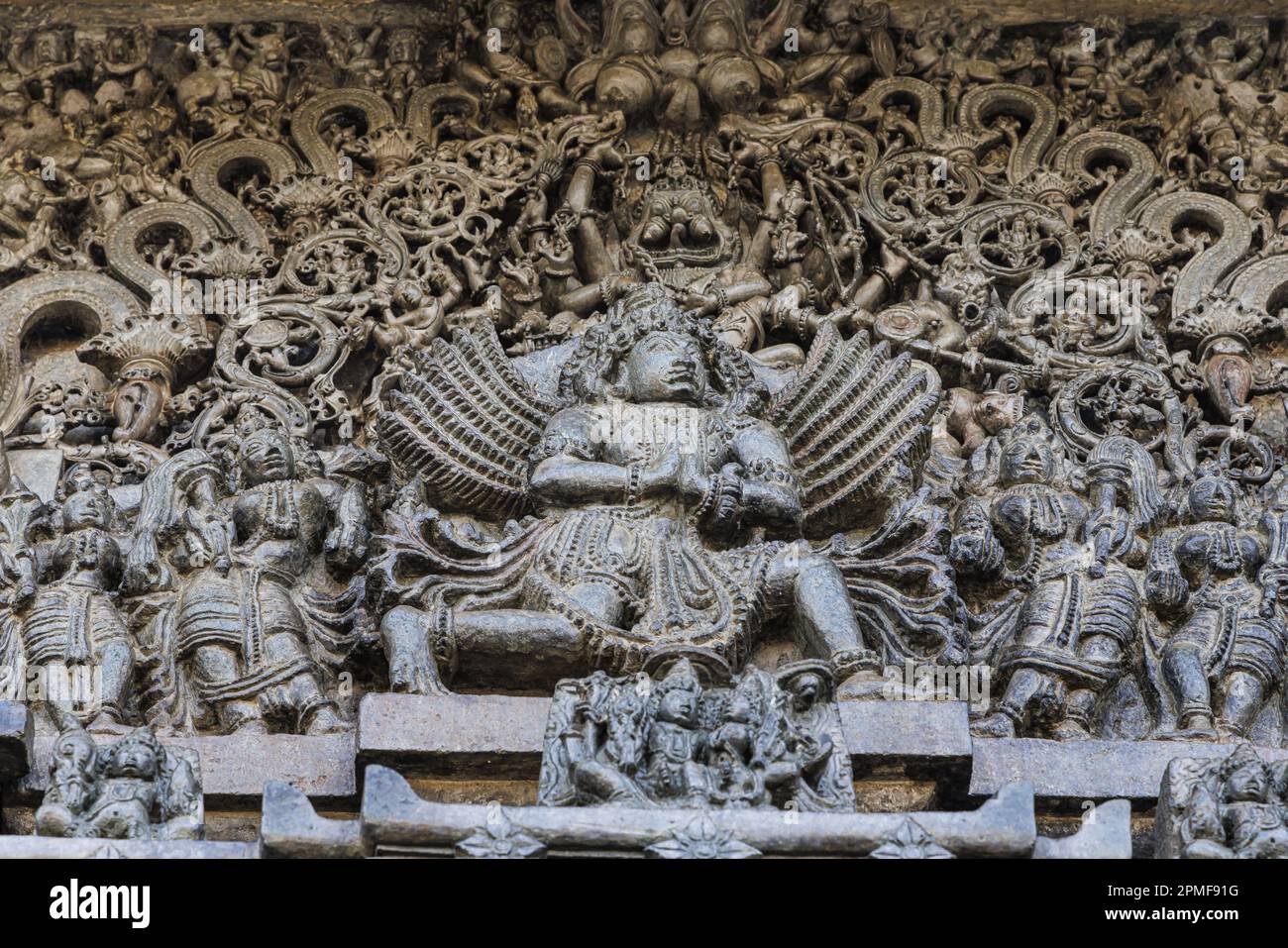 India, Karnataka, Belur, Chennakeshava temple, Garuda bas relief over ...