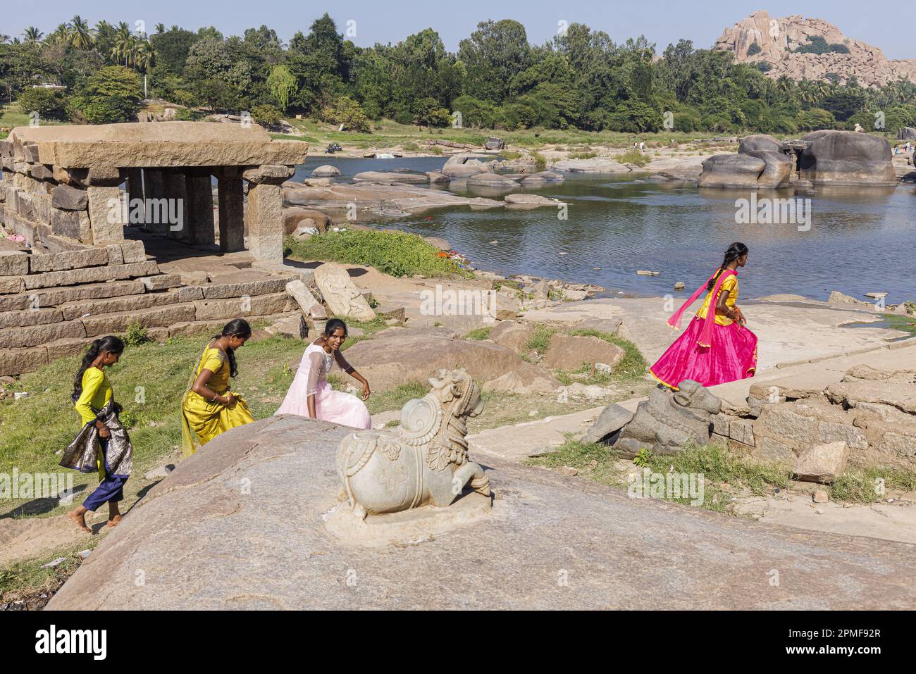 India, Karnataka, Hampi, listed as World Heritage by UNESCO, Nandi ...