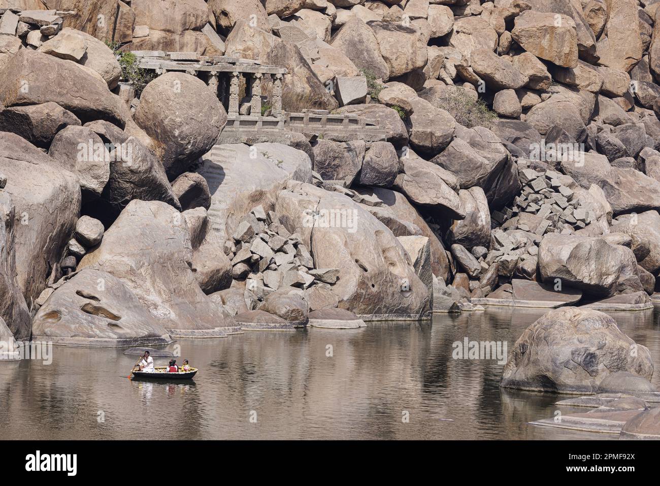 India, Karnataka, Hampi, listed as World Heritage by UNESCO, round boat ...