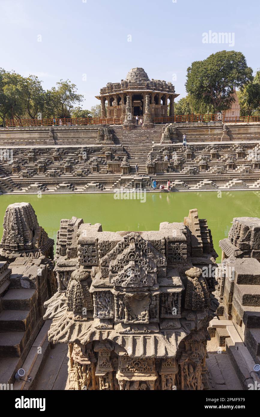 India, Gujarat, Modhera, Surya temple or Sun temple, the stepwell Rama ...