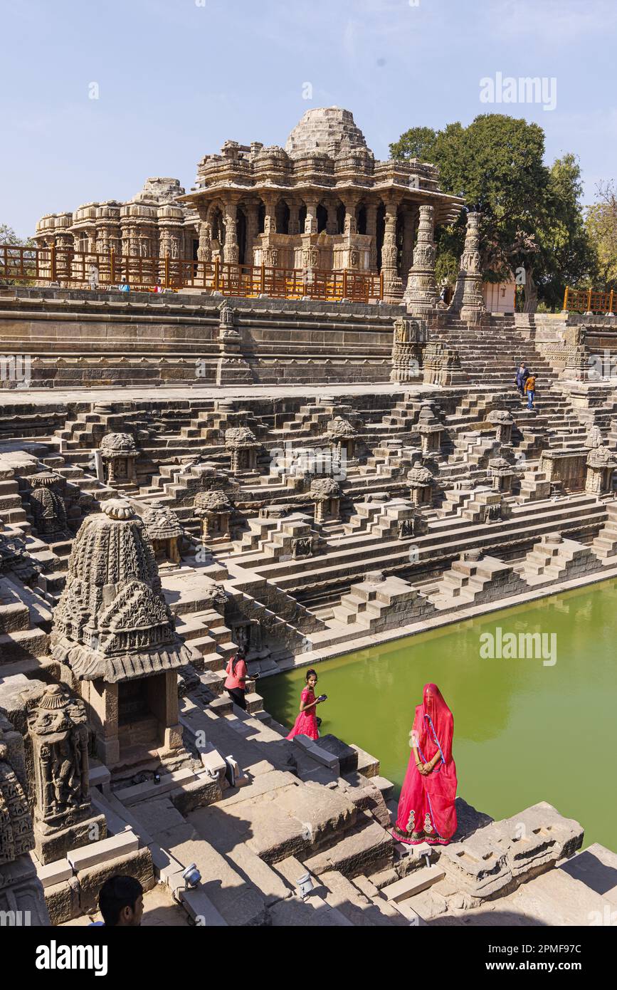 India, Gujarat, Modhera, Surya temple or Sun temple, the stepwell Rama ...