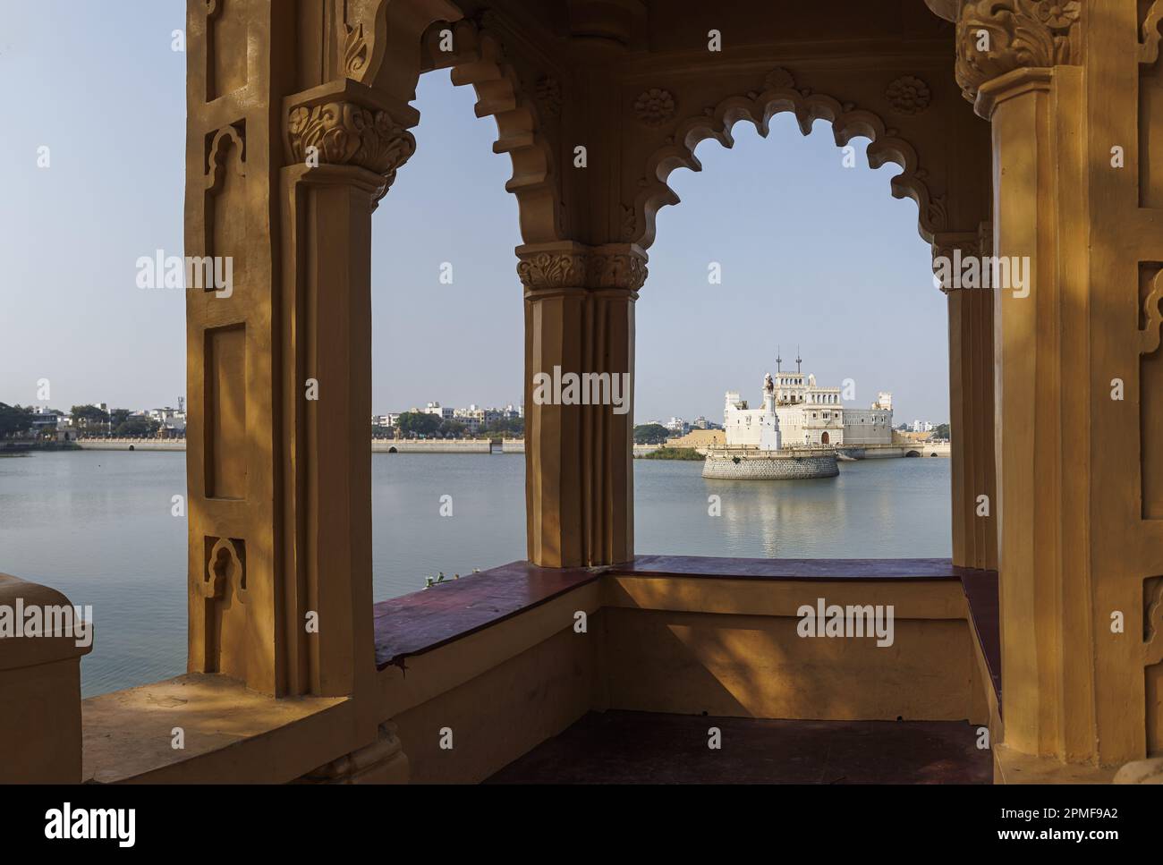 India, Gujarat, Jamnagar, Lakhota Palace and museum on Lakhota Lake ...