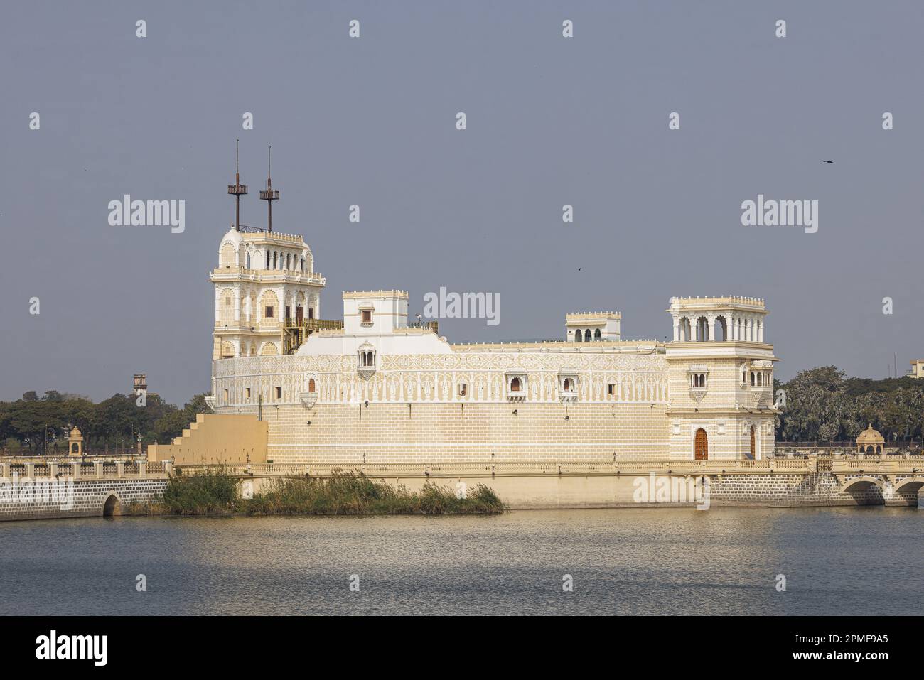 India, Gujarat, Jamnagar, Lakhota Palace and museum on Lakhota Lake ...