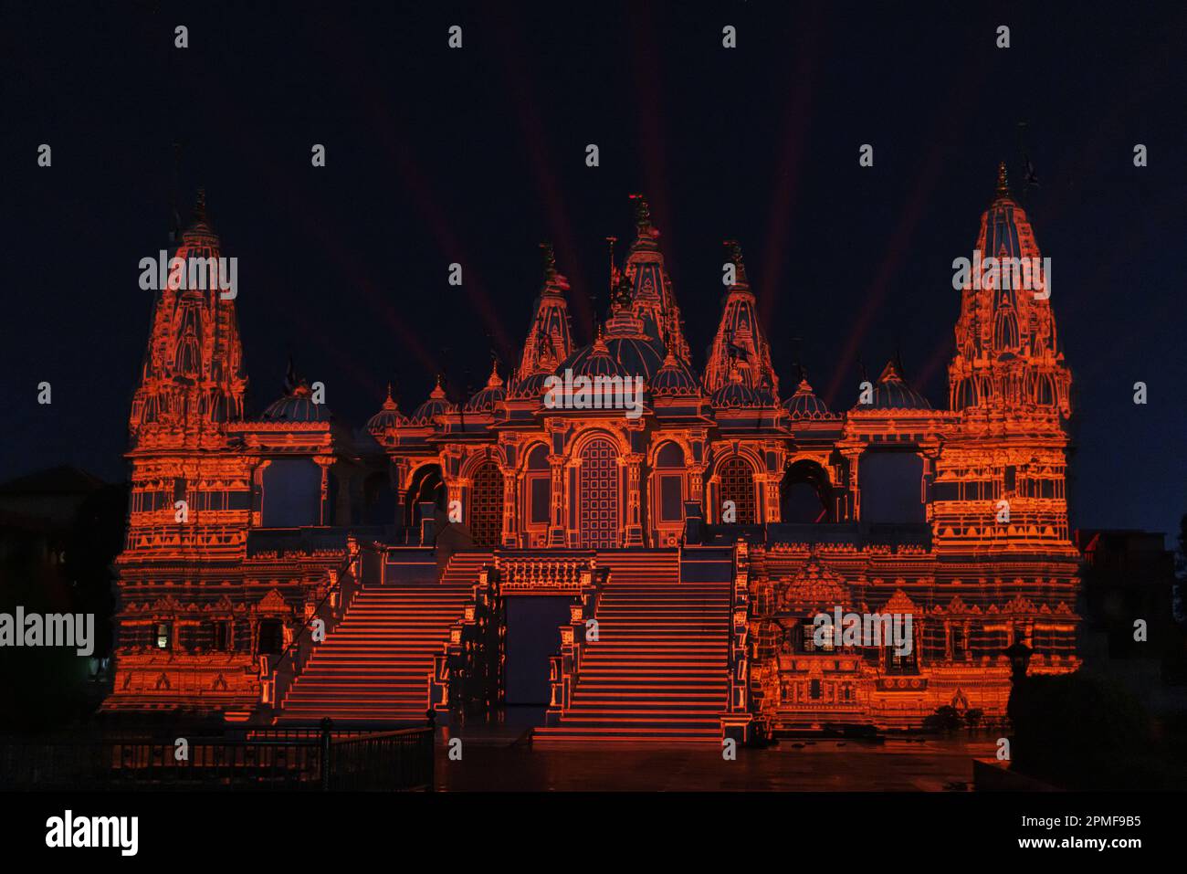 India, Gujarat, Gondal, Shri Swaminarayan Mandir temple during sound ...