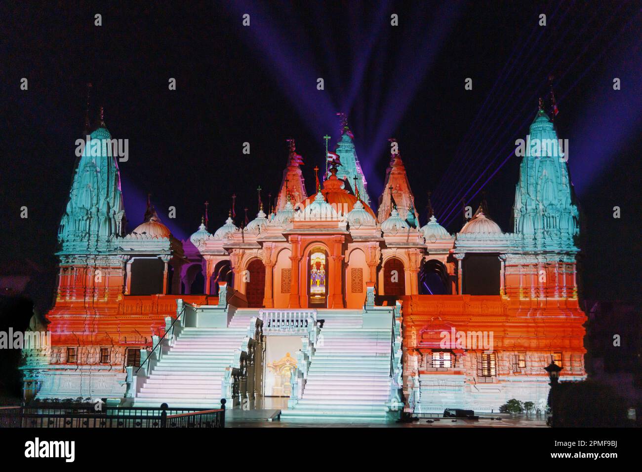 India, Gujarat, Gondal, Shri Swaminarayan Mandir temple during sound ...