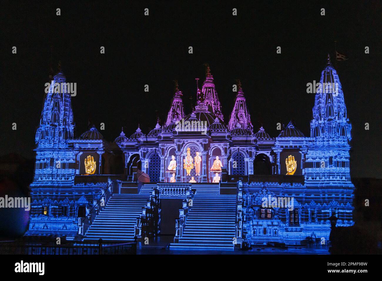 India, Gujarat, Gondal, Shri Swaminarayan Mandir temple during sound ...