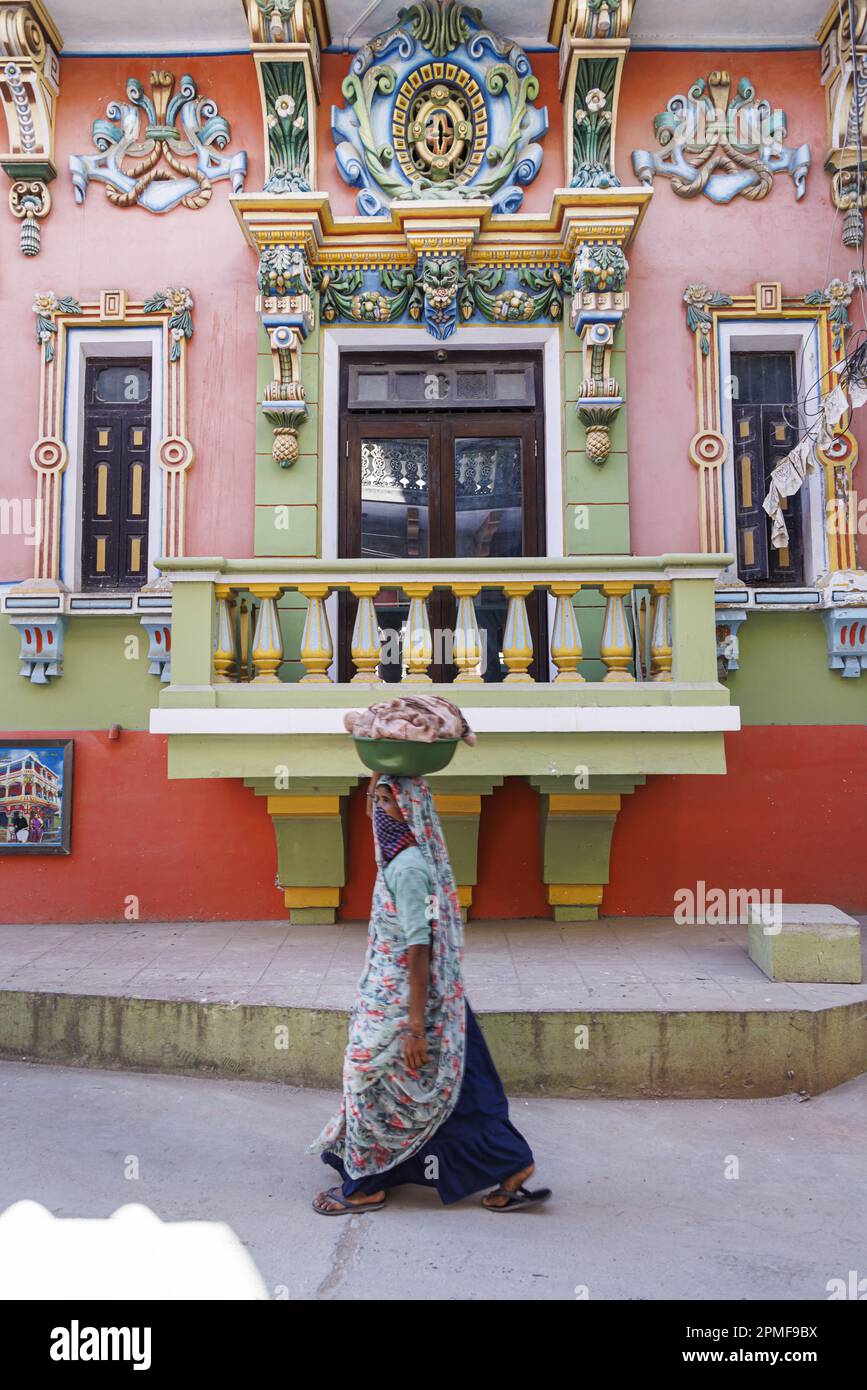 India, Dadra and Nagar Haveli and Daman and Diu, Diu, colorful house of ...