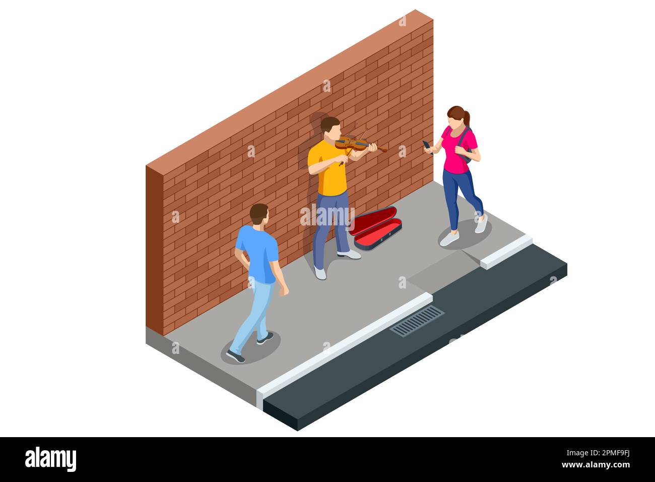 Isometric violinist. Man playing the violin. Classical stringed musical ...