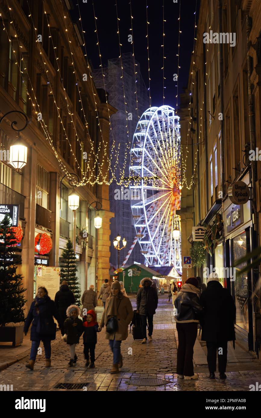 France, Moselle, Metz, the big wheel installed on the Christmas market ...
