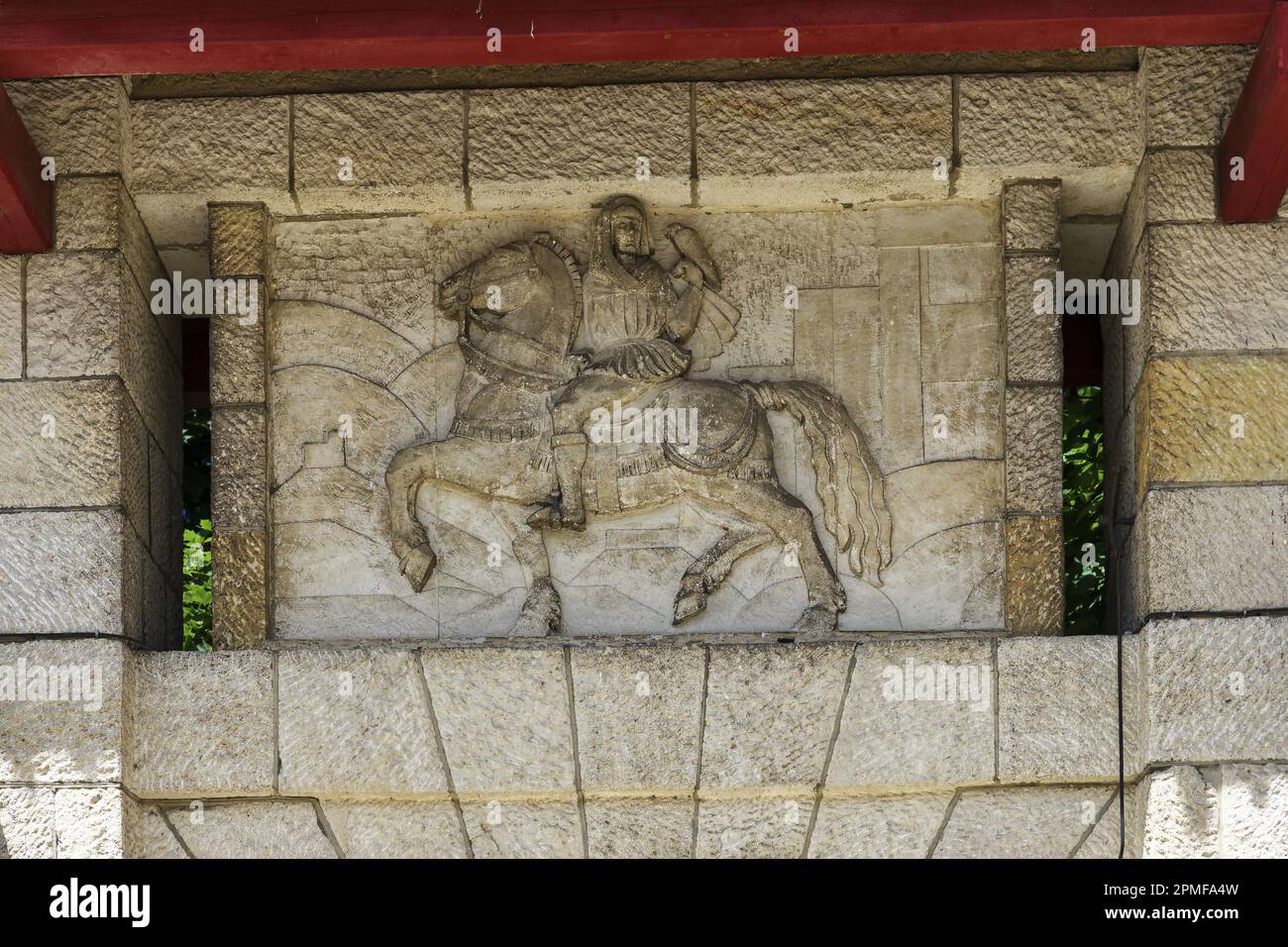 France, Meurthe et Moselle, Liverdun, detail of a sculpture on the door ...