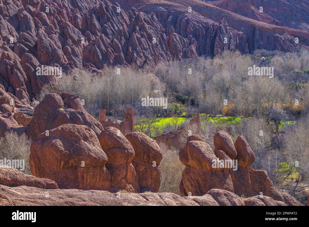 Morocco, Dades Valley, Tamellalt hamlet at the foot of the High Atlas ...
