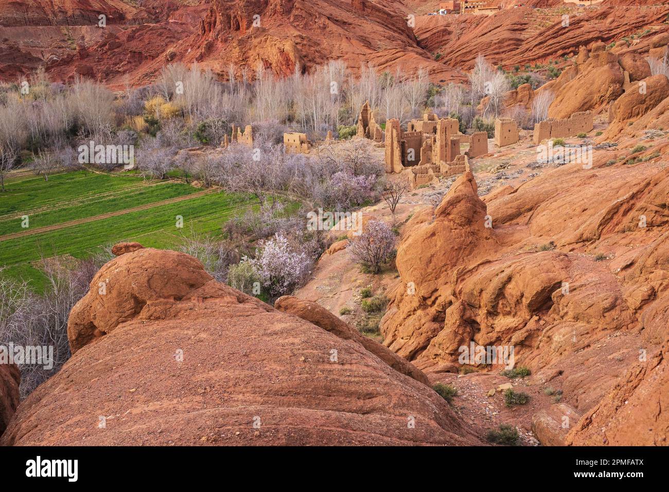 Morocco, Dades Valley, Tamellalt hamlet at the foot of the High Atlas ...