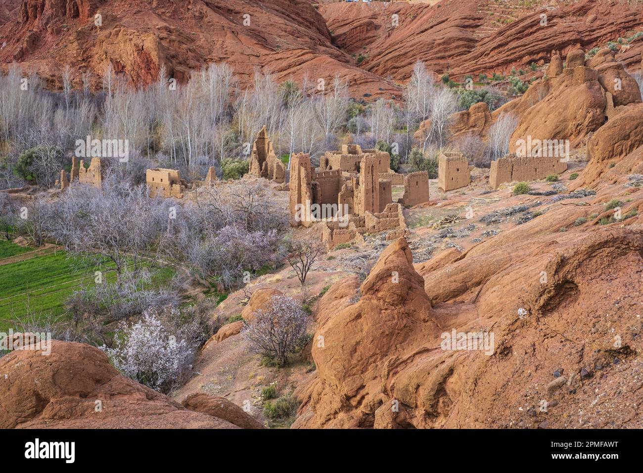 Morocco, Dades Valley, Tamellalt hamlet at the foot of the High Atlas ...