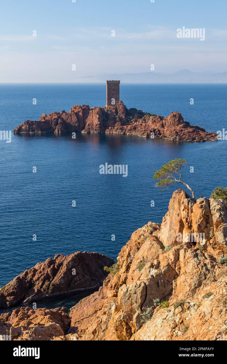 Elevated view down to Île dOr, Cape Dramont, Esterel, Cote d'Azur ...